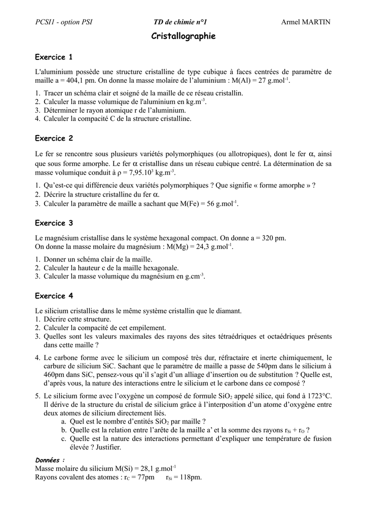 cristallographie - Chimie - PCSI