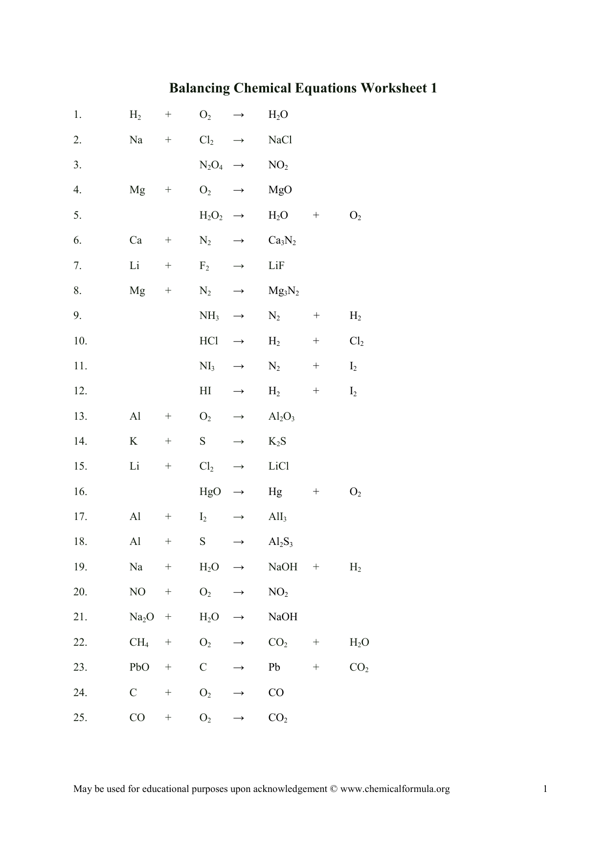 Balancing Chemical Equations Worksheet 22 Balancing Chemical Equations Worksheet 22